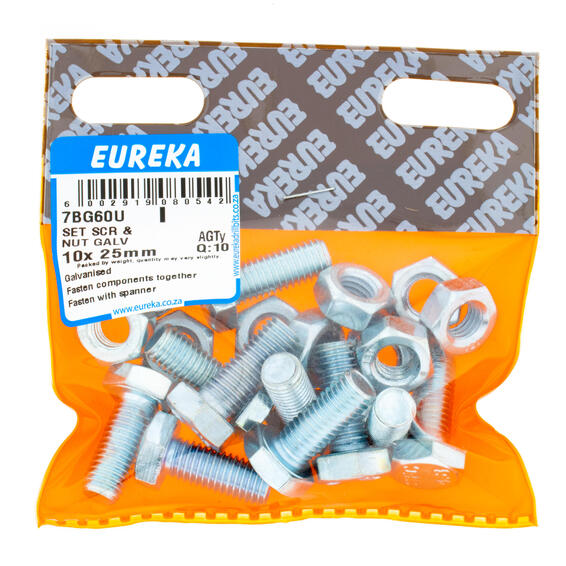 SET SCREW & NUT GALVANIZED EUREKA 10X25MM Q10 | Leroy Merlin South Africa