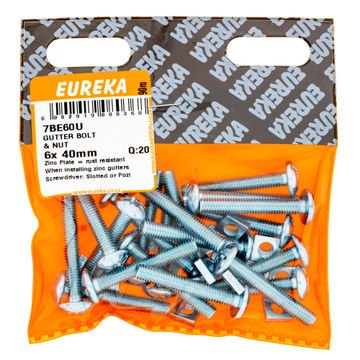 Gutter bolt & nut eureka 6x40mm q20