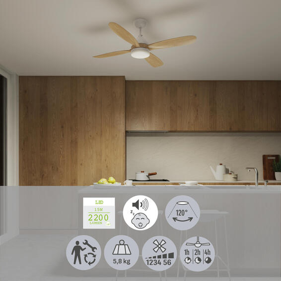 Inspire ceiling fan led metal white plus wood | LEROY MERLIN South Africa