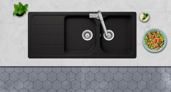 Frasa Kitchen Sink Crucial Double Bowl Single Drainer Quartz Resin ...