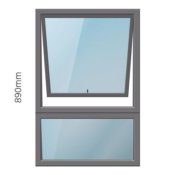 TOP HUNG ALUMINIUM WINDOW CHARCOAL WITH OBSCURE GLASS PT69 1 VENT W600 ...