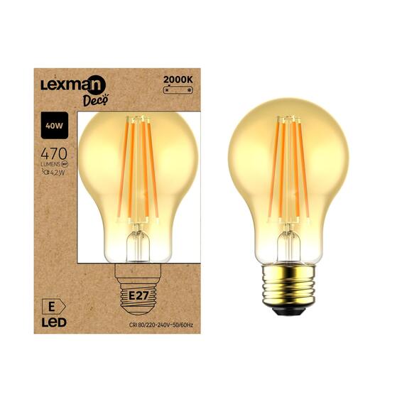 Led fil bulb a60 e27 4.2w 470lm 2000k 330d25000h amber cb lexman | LEROY MERLIN South Africa