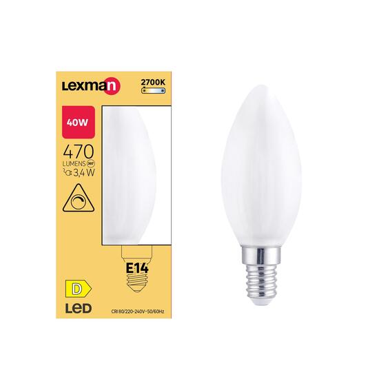 Lexman new22-filament light bulb c35 e14 3.4w warm white milky dimmable ...