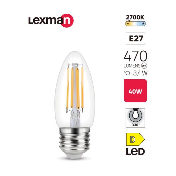 Lexman C35 E27 LED General Light Bulb Warm White 3.4W | LEROY MERLIN ...