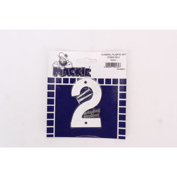 Number 2 plastic sign white mackie 75mm