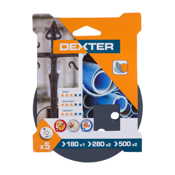 Set hole sanding disc d125mm G180g280g500 DEXTER | Leroy Merlin South ...
