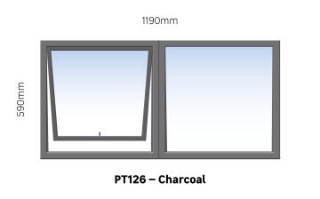 TOP HUNG ALUMINIUM WINDOW CHARCOAL PT126 1 VENT W1200MM x H600MM ...