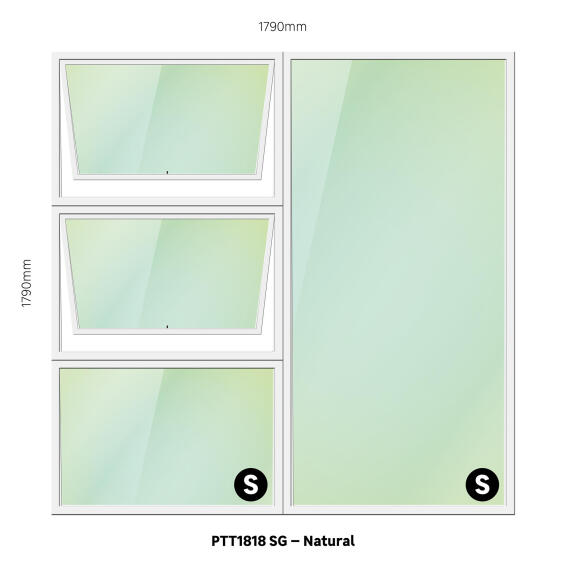 TOP HUNG ALUMINIUM WINDOW NATURAL PTT1818 2 VENT W1800MM x H1800MM ...