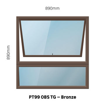 Aluminium window bronze top hung PT99 1 vent with obscure glass W900MM ...