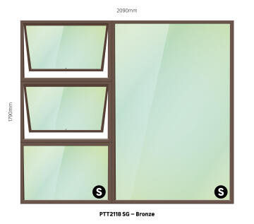 TOP HUNG ALUMINIUM WINDOW BRONZE PTT2118 2 VENT W2100MM x H1800MM ...