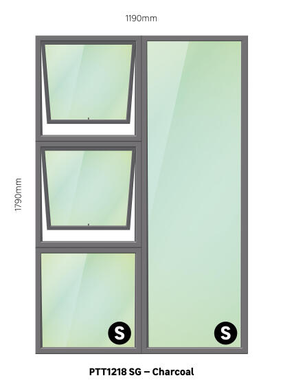 TOP HUNG ALUMINIUM WINDOW CHARCOAL PTT1218 2 VENT W1200MM x H1800MM ...