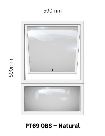 TOP HUNG ALUMINIUM WINDOW NATURAL WITH OBSCURE GLASS PT69 1 VENT W600 x ...