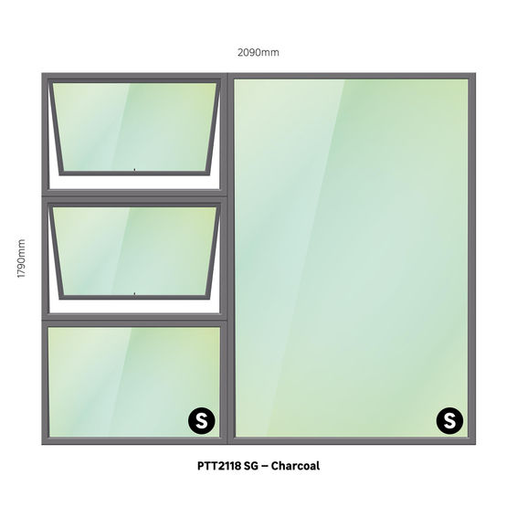 TOP HUNG ALUMINIUM WINDOW CHARCOAL PTT2118 2 VENT W2100MM x H1800MM ...