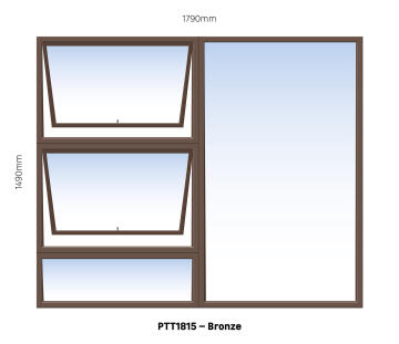 Aluminium window bronze top hung PTT1815 2 vent W1800MM x H1500MM ...