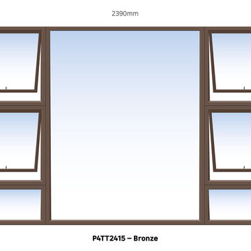 TOP HUNG ALUMINIUM WINDOW BRONZE PTTTT2415 4 VENT W2400MM x H1500MM ...