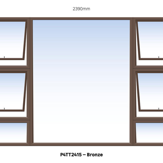 TOP HUNG ALUMINIUM WINDOW BRONZE PTTTT2415 4 VENT W2400MM x H1500MM ...