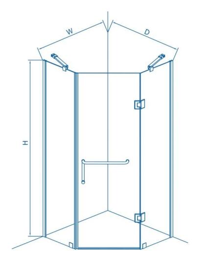 Shower corner entry pivot square BROLO pent framless Shower stabilising ...