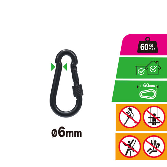 Snap hook with safety 6x60mm zinc plated black 60kg