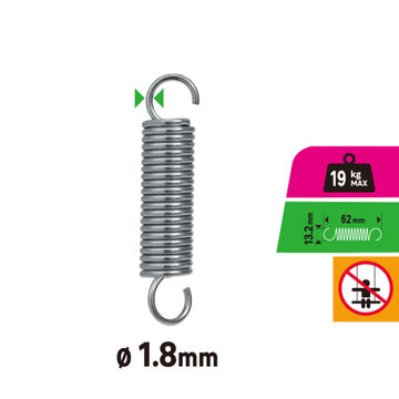 Tension springs zinc plated d1.8mm l62mm 19kg